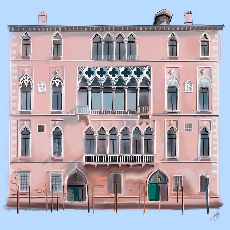 Venice is Pink Digital Illustration - Etsy
