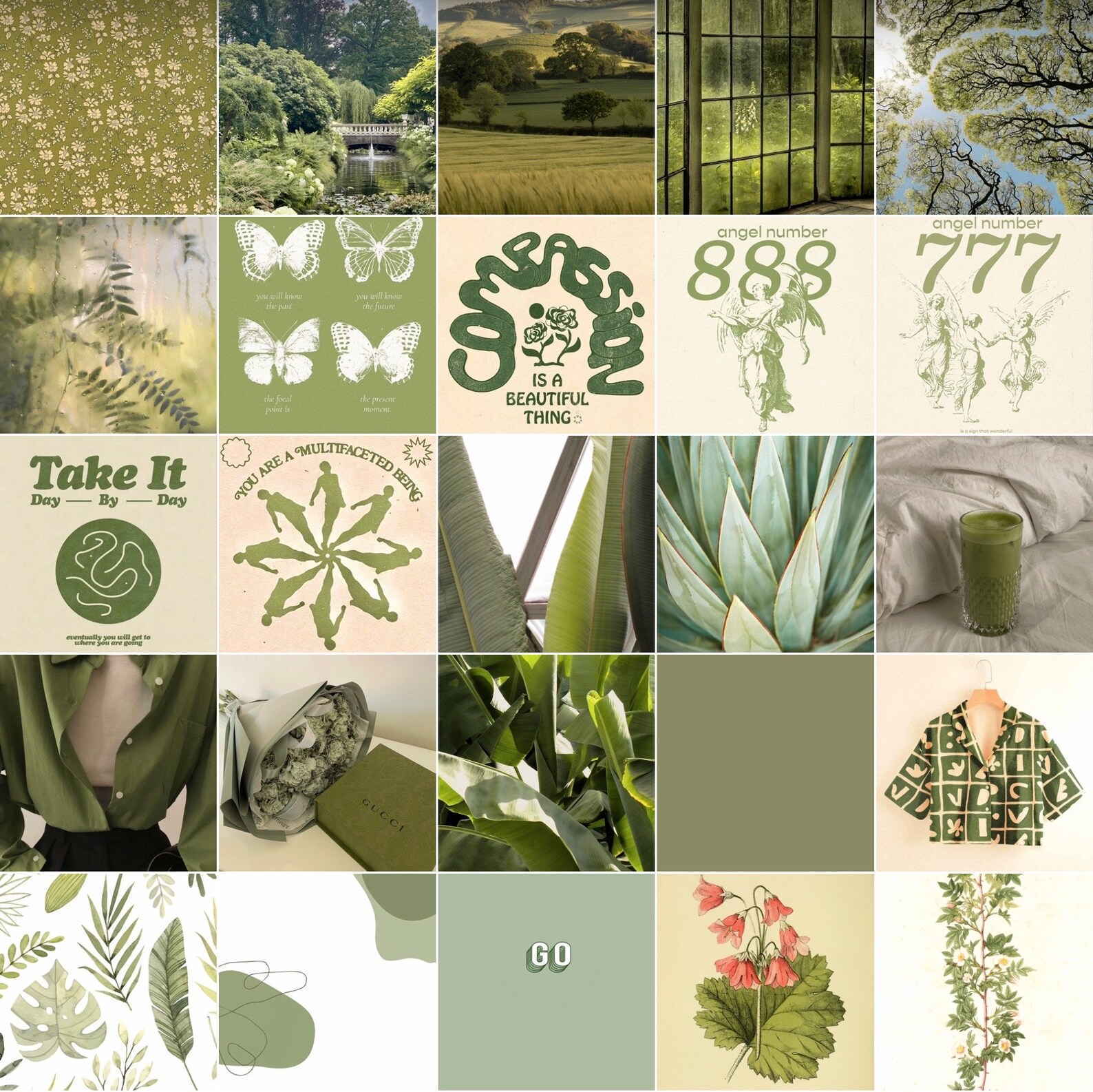 65 Pcs Green and Planty Accent Wall Poster Kit Greenery Pack, Aesthetic ...