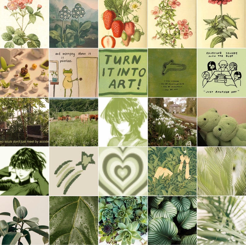 65 Pcs Green and Planty Accent Wall Poster Kit Greenery Pack, Aesthetic ...