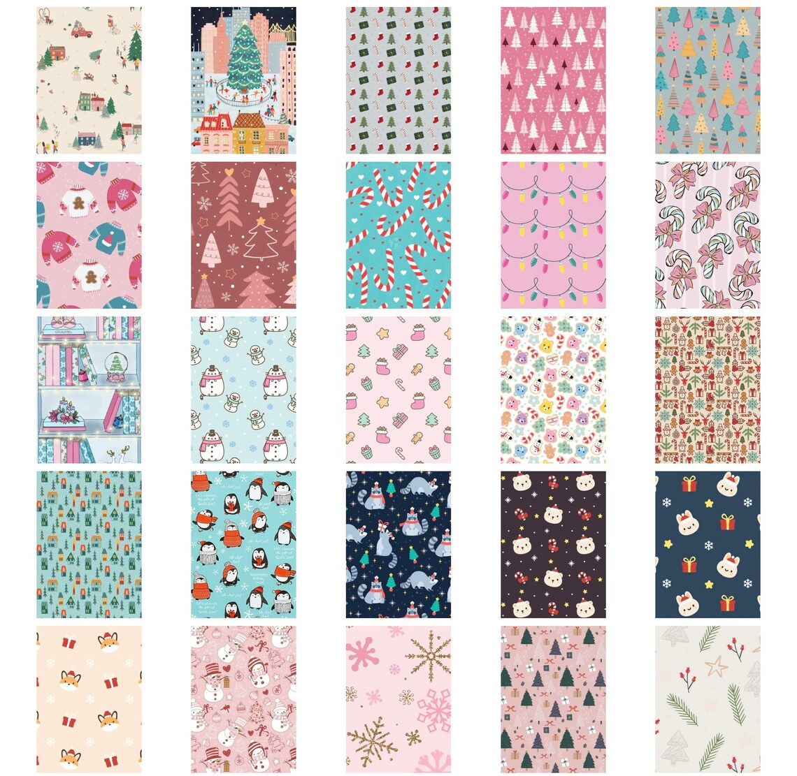 109 Pcs Cartoony Christmas Patterns Wall Collage Kit Aesthetic Holiday ...