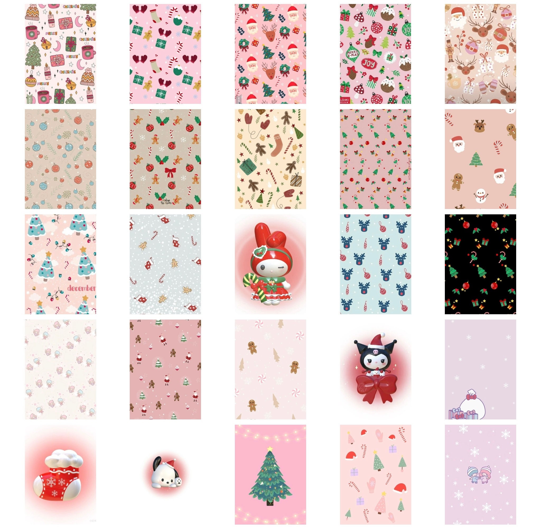 109 Pcs Cartoony Christmas Patterns Wall Collage Kit Aesthetic Holiday ...