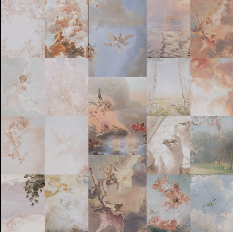 82 Pcs Classy Angelic Moodboard Vintage Wall Collage Kit Rococo Pack ...
