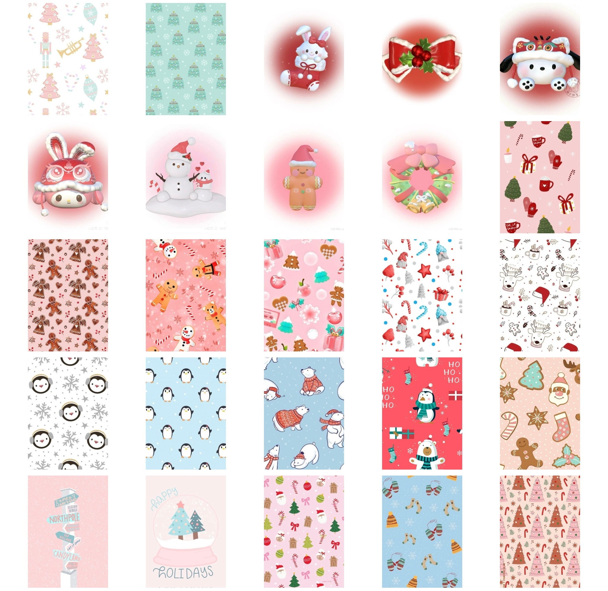 109 Pcs Cartoony Christmas Patterns Wall Collage Kit Aesthetic Holiday ...