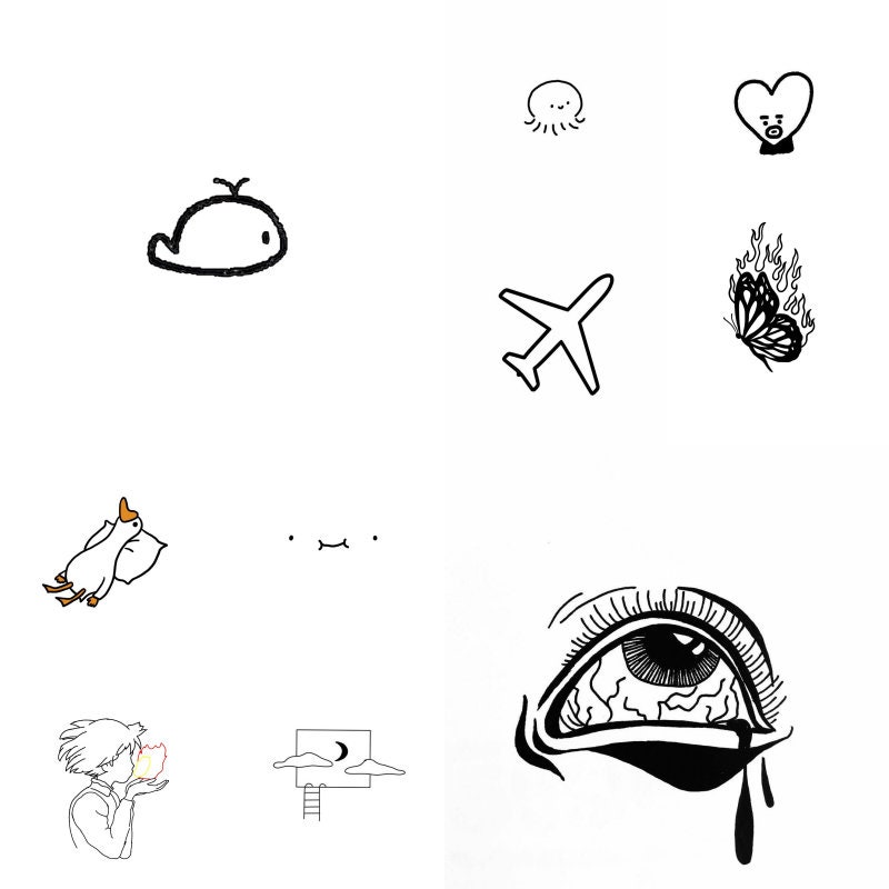 53 Pcs Minimalistic Tiny Tattoo Doodles Wall Collage Kit Aesthetic ...