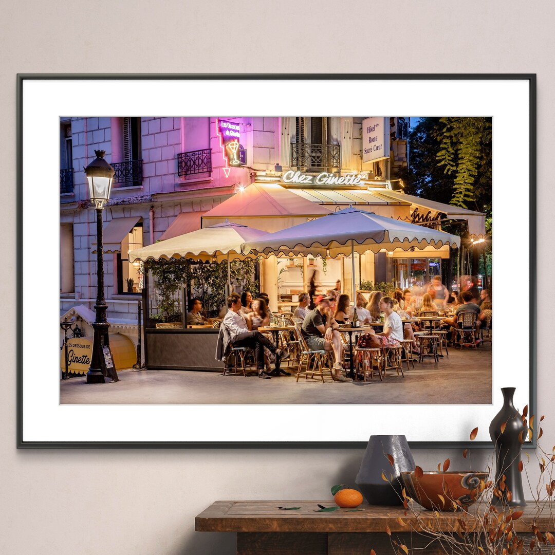 Printable Paris France Photography Poster - Café in Montmartre at Night ...