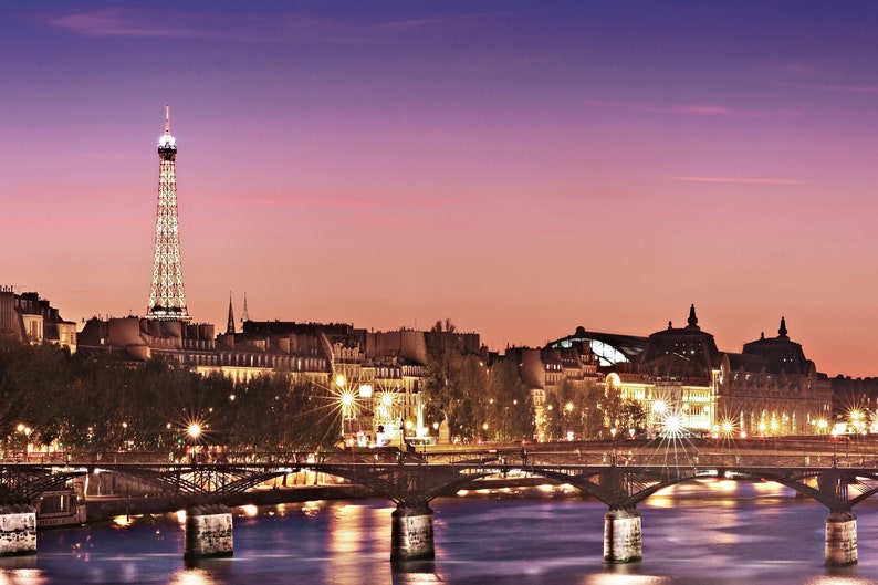 Printable Paris France Photography Poster - Left Bank at Dusk - Digital ...