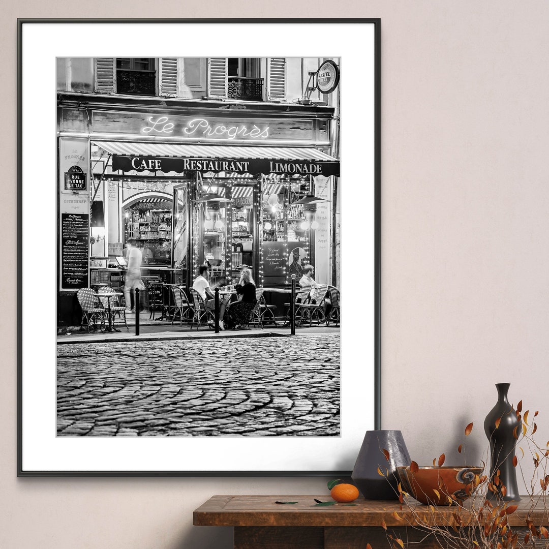Printable Paris France Photography Poster - Montmartre Café at Night ...