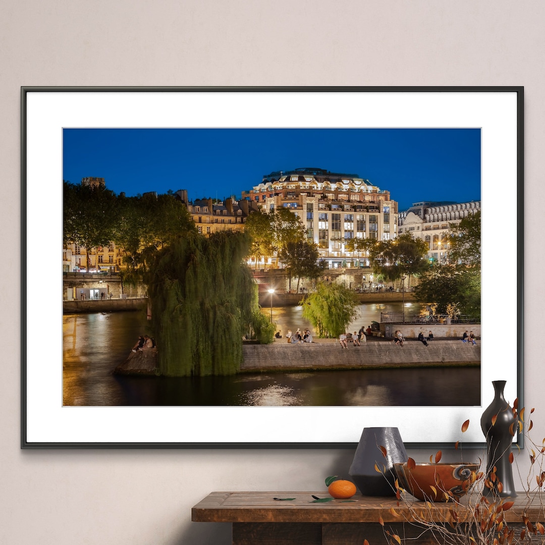 Printable Paris France Photography Poster - River Seine at Night ...