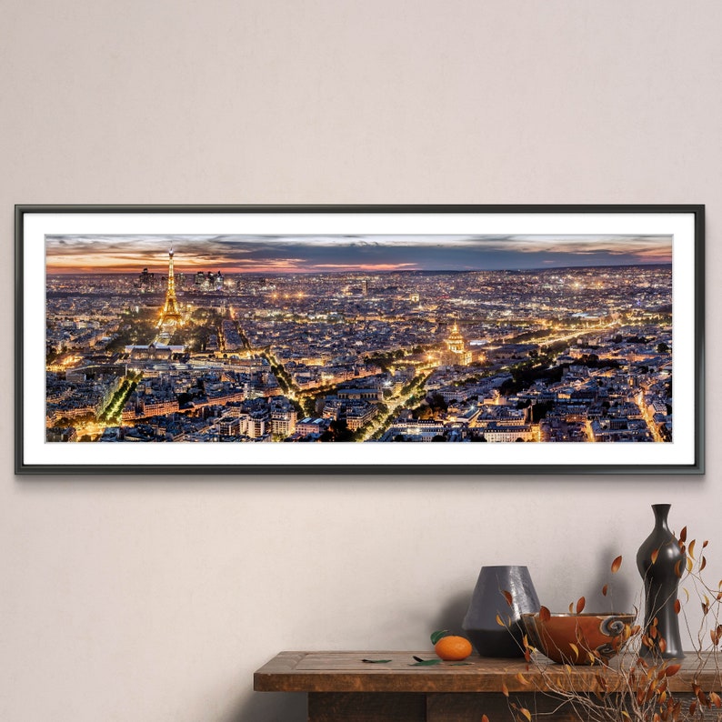 Printable Paris France Photography Poster - Paris Panorama at Night ...