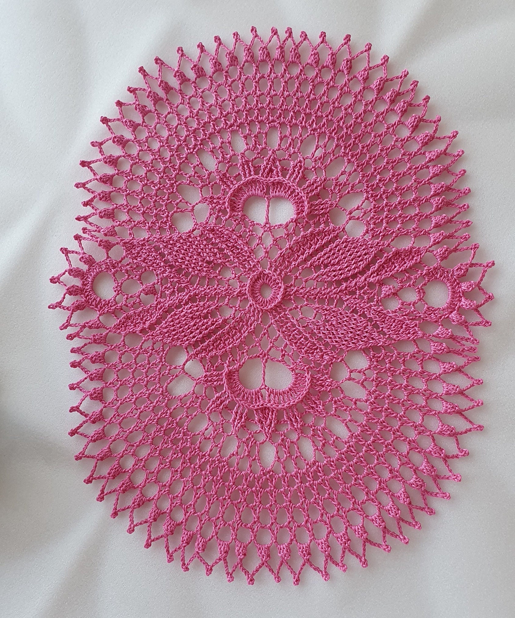 11 Crochet Oval Doily, 3D Doily Handmade, Pink Doily, Oval Table Runner ...