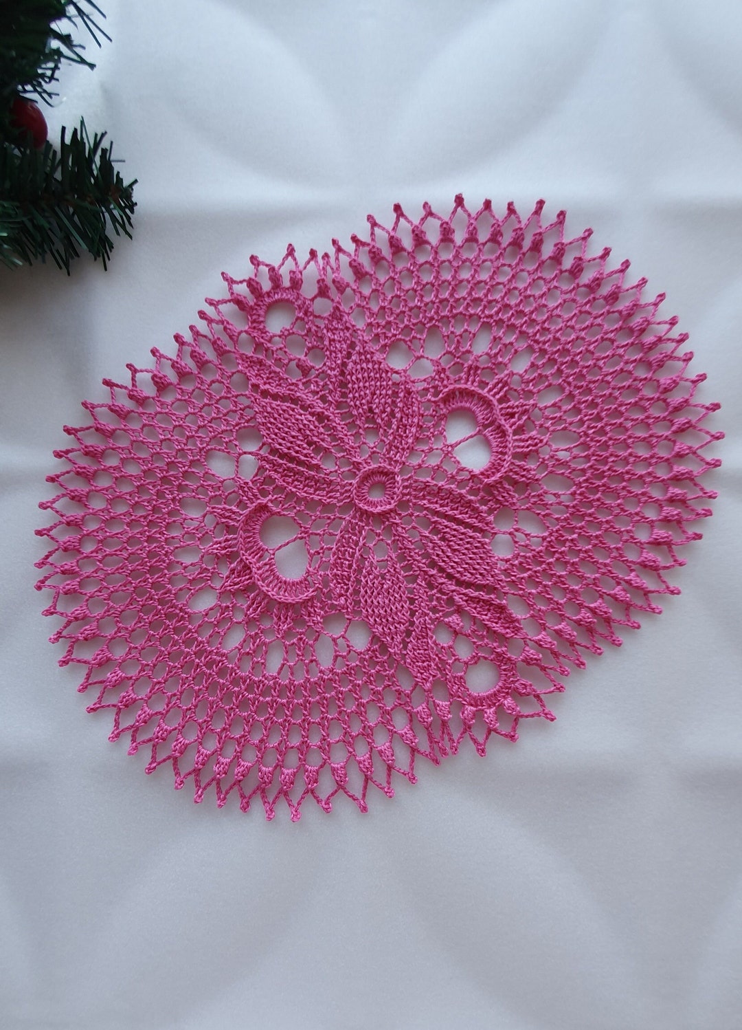 11 Crochet Oval Doily, 3D Doily Handmade, Pink Doily, Oval Table Runner ...