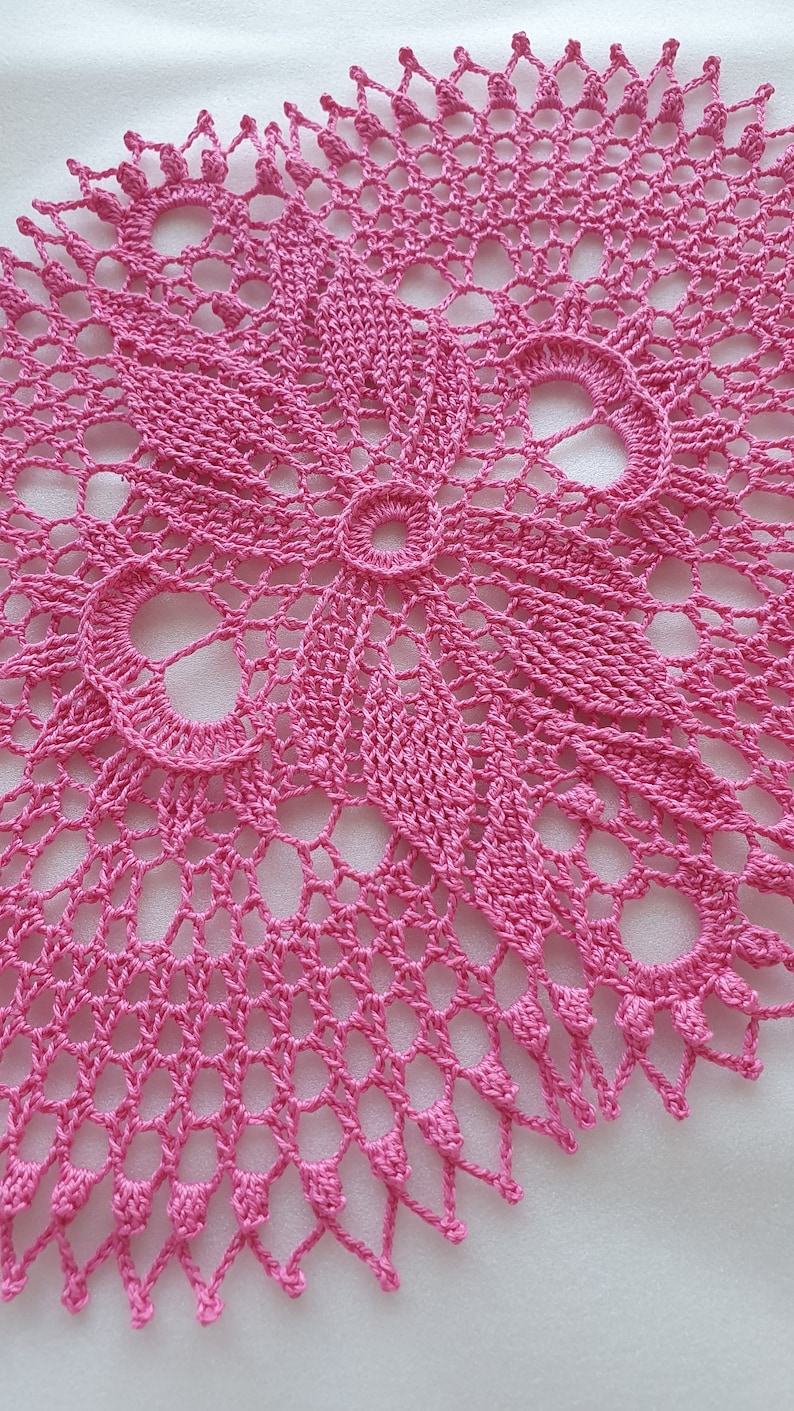 11 Crochet Oval Doily, 3D Doily Handmade, Pink Doily, Oval Table Runner ...