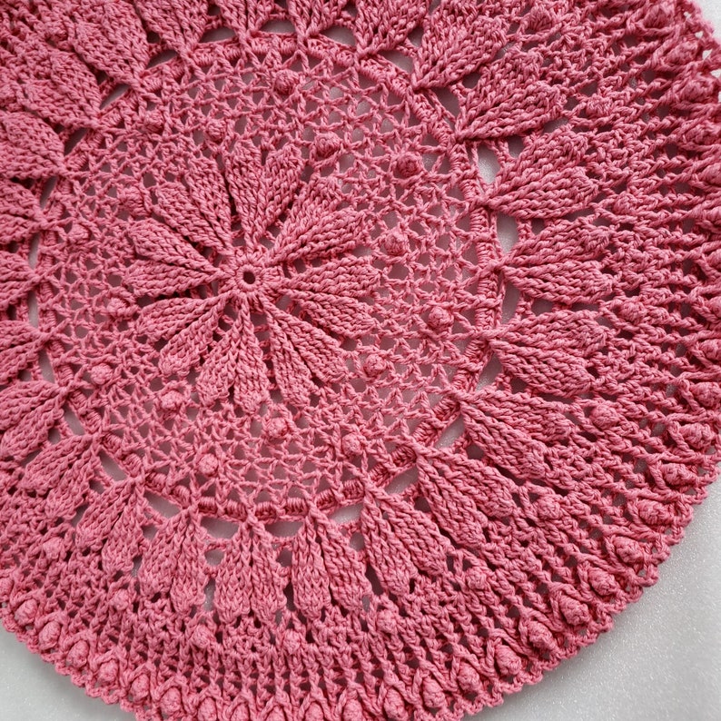12,5" Round Doily With Hearts, 3D Doily, Crochet Table Linen, Textured ...