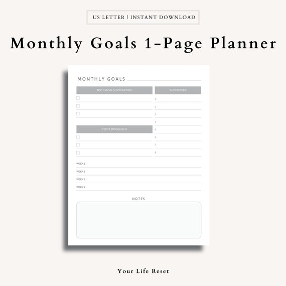 2022 Monthly Planner Printable Minimalist Monthly Planner | Etsy