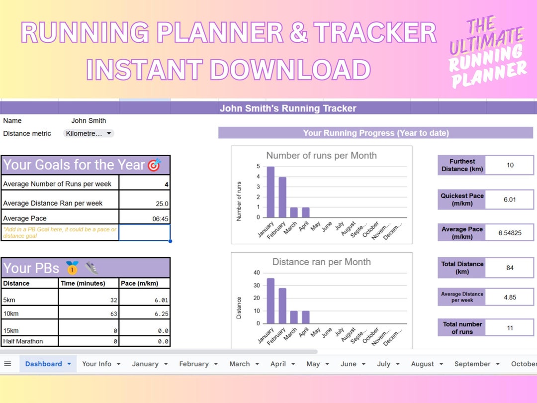 Ultimate Running Planner and Tracker - Google Sheets Spreadsheet/log to ...