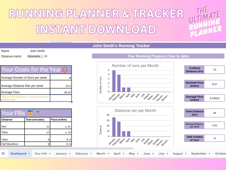 Ultimate Running Planner and Tracker - Google Sheets Spreadsheet/log to ...