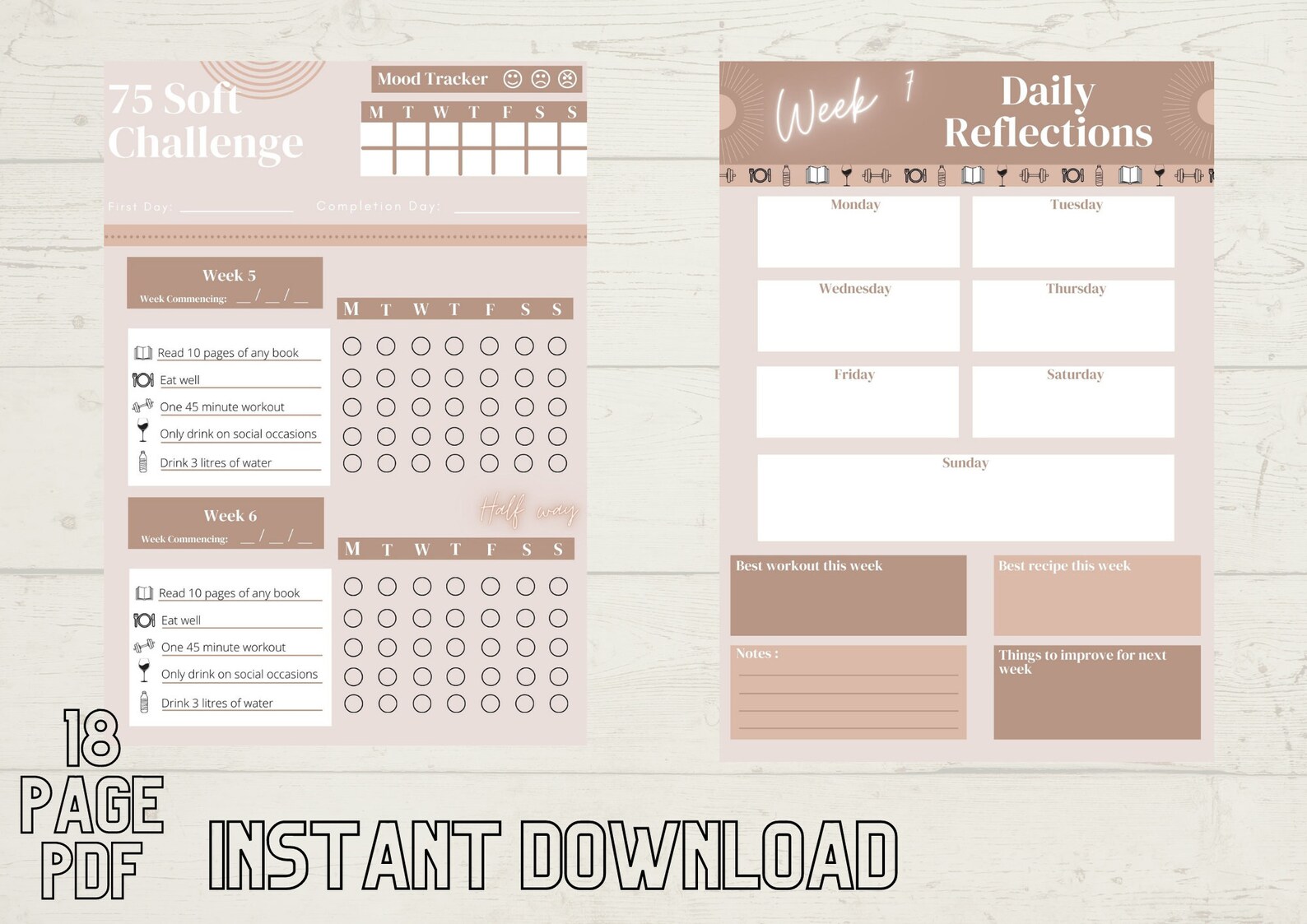 75 Soft Challenge Tracker/planner | Ultimate Fitness Challenge Digital ...