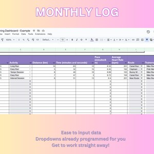 Ultimate Running Planner and Tracker - Google Sheets Spreadsheet/log to ...