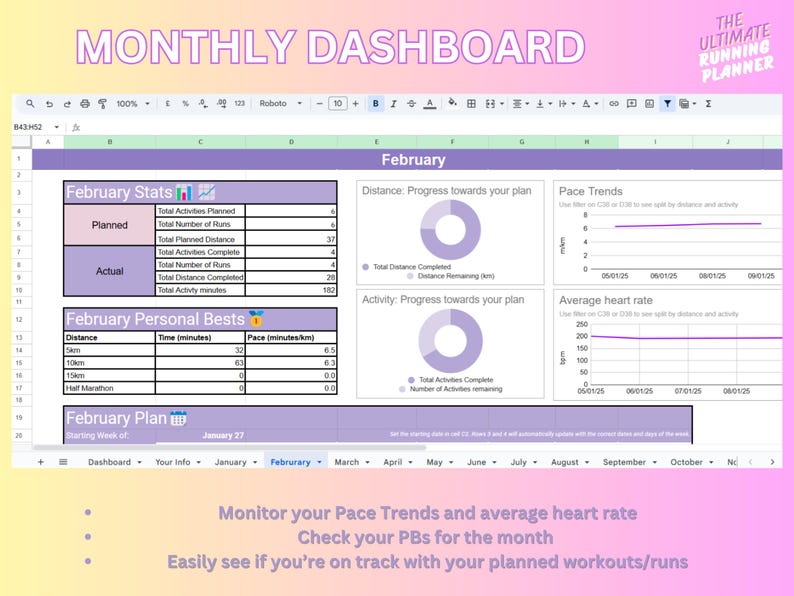 Ultimate Running Planner and Tracker - Google Sheets Spreadsheet/log to ...
