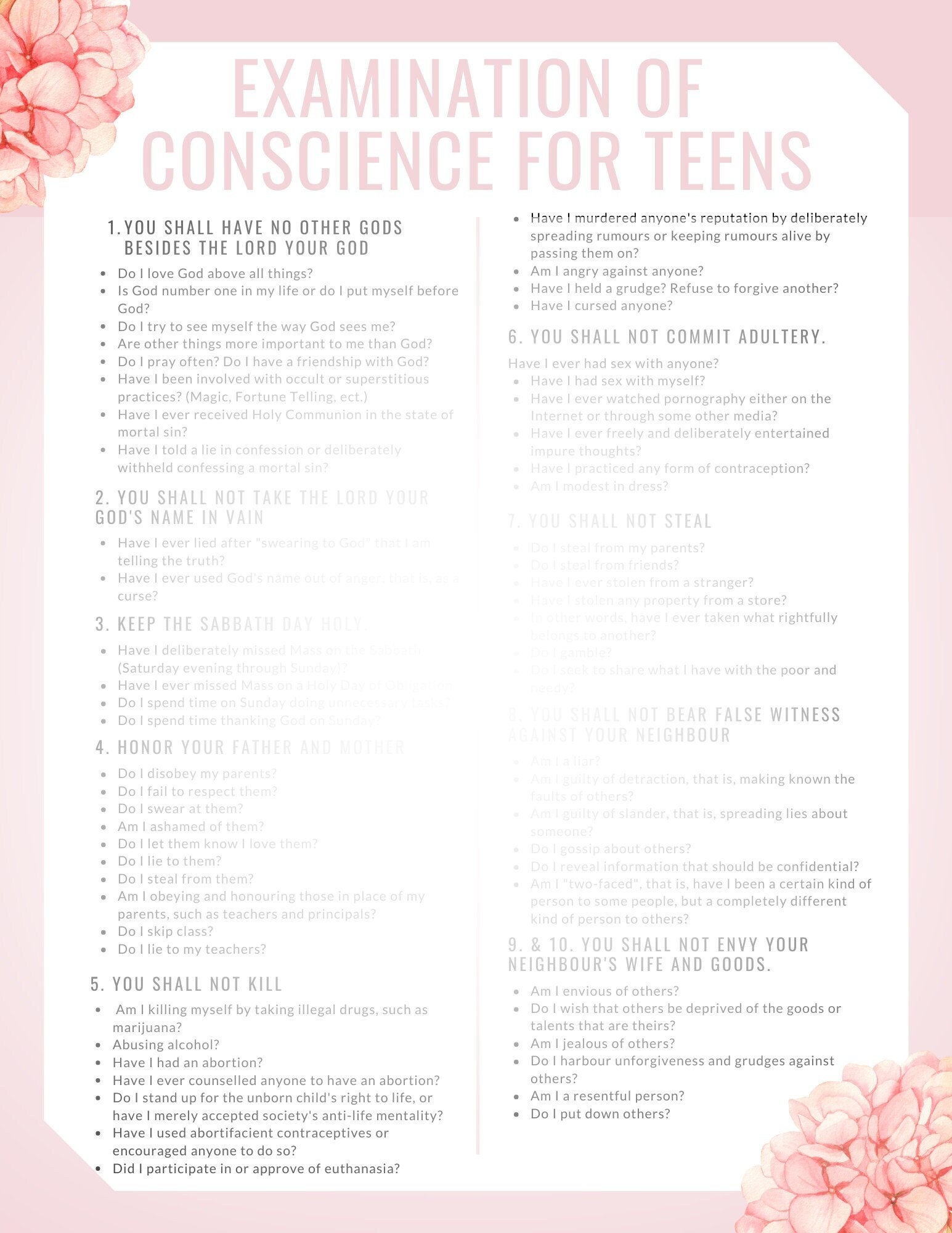 Examination of Conscience for Teens Catholic Girls Retreat Confession ...