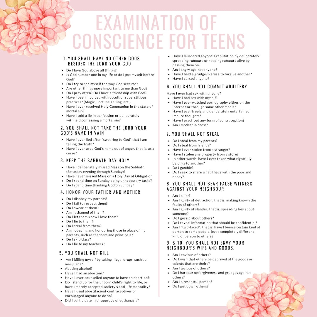 Examination of Conscience for Teens Catholic Girls Retreat Confession ...