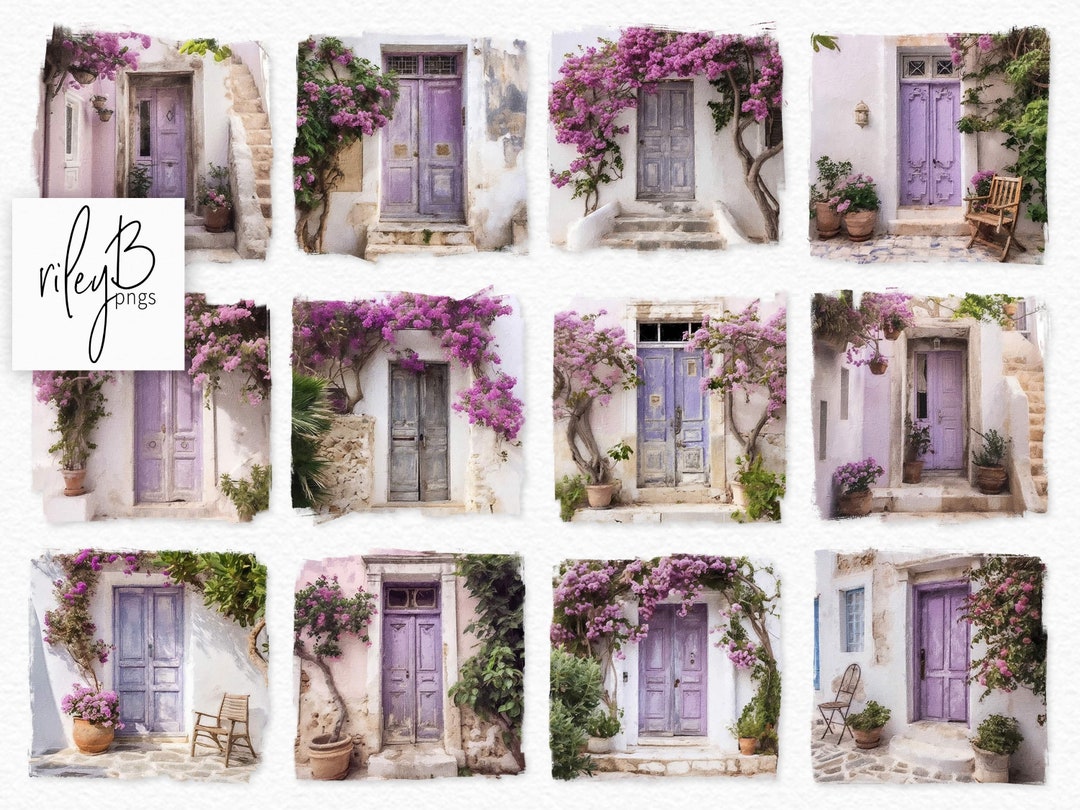 Pale Purple Greek Doors Digital Oil Painting Pngs - Old Purple Doors ...