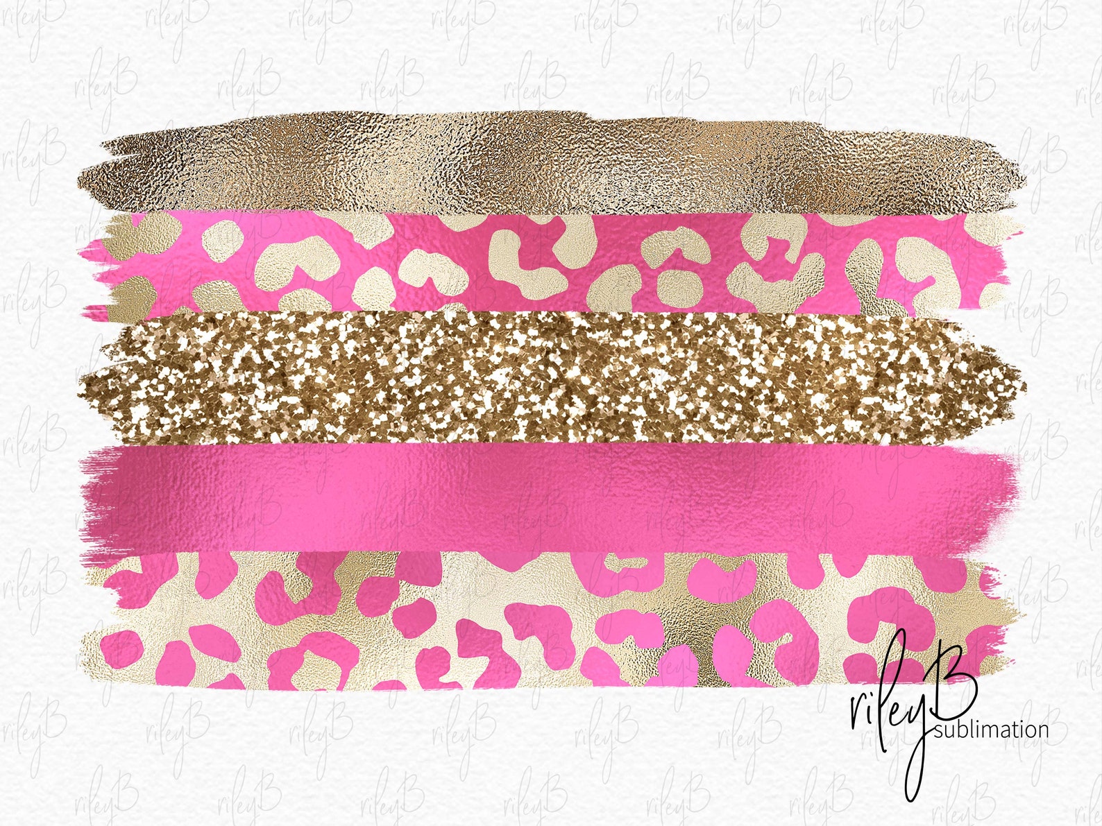 Bright Pink and Gold Brush Strokes PNG - Sublimation Clipart Strokes ...