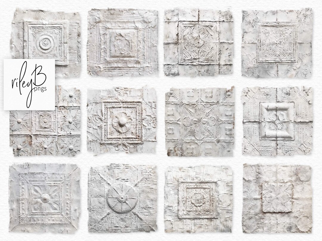 Antique Tin Ceiling Textures: Weathered Metal Tile Pngs (digital ...