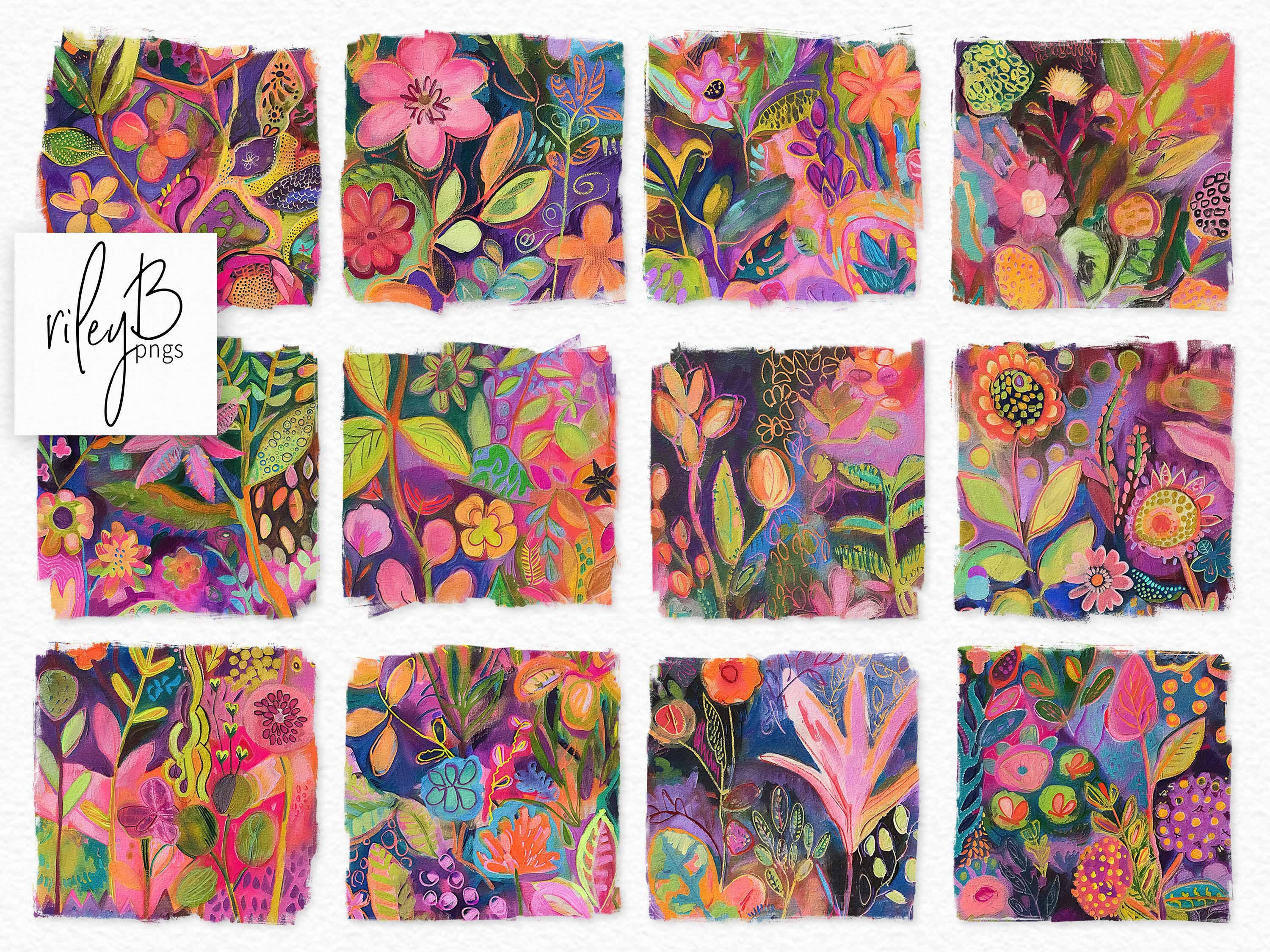 Bold Botanical Abstract Pngs - Bright Abstract Paintings - Vibrant ...