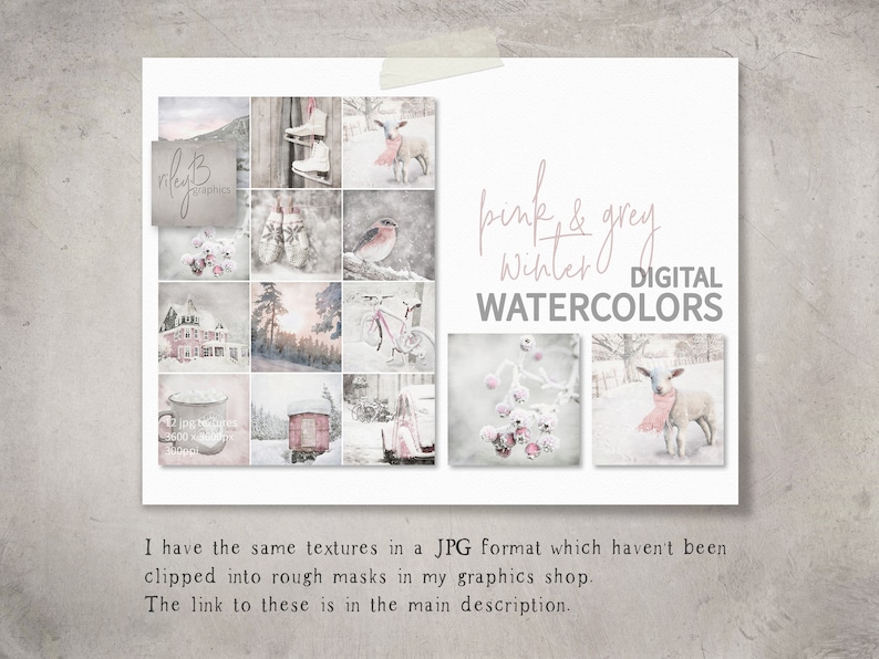 Pink and Grey Winter Watercolor Pngs Sublimation Watercolor - Etsy