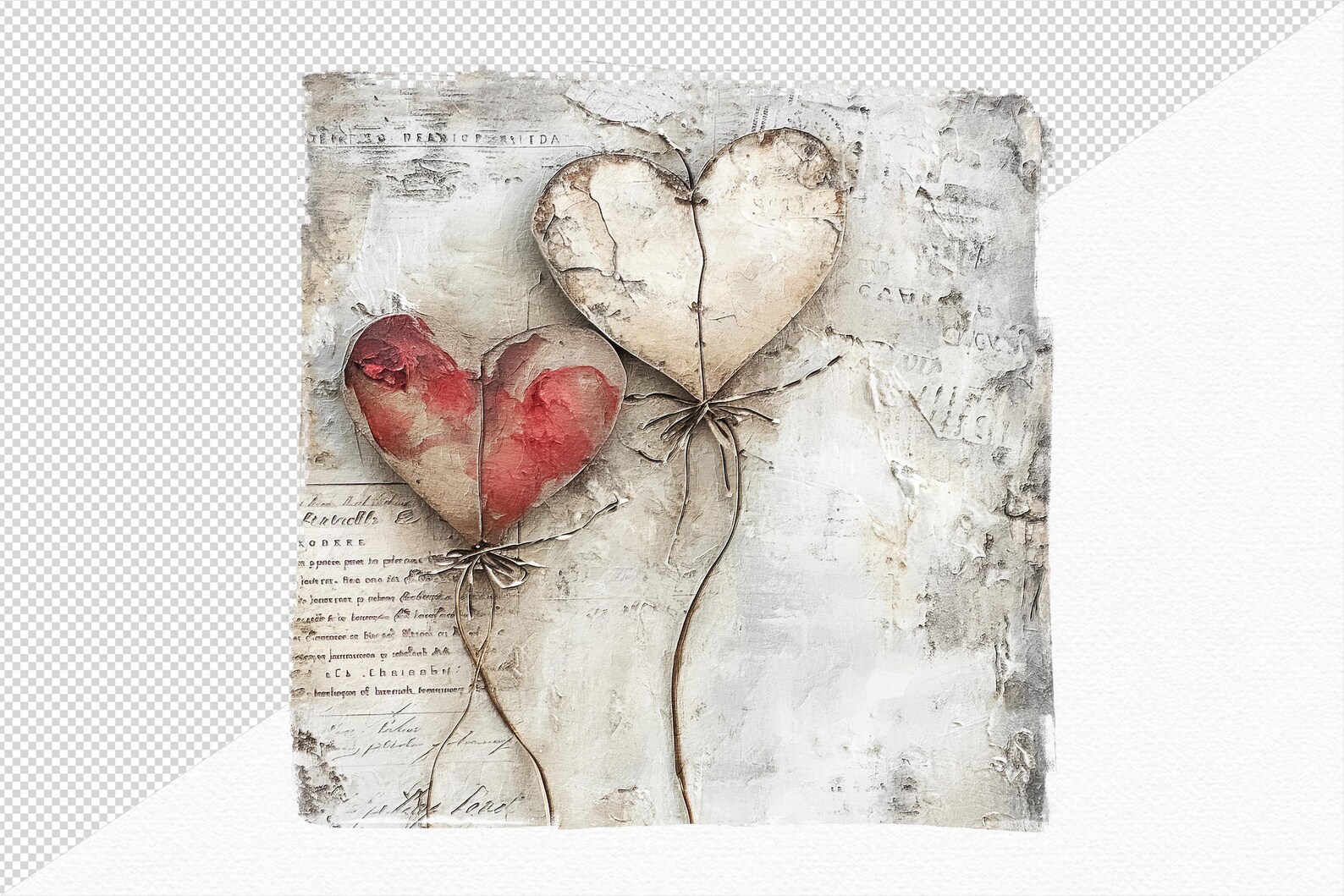 Love and Romance Pngs – Neutral and Red Heart Collage Art – Vintage ...