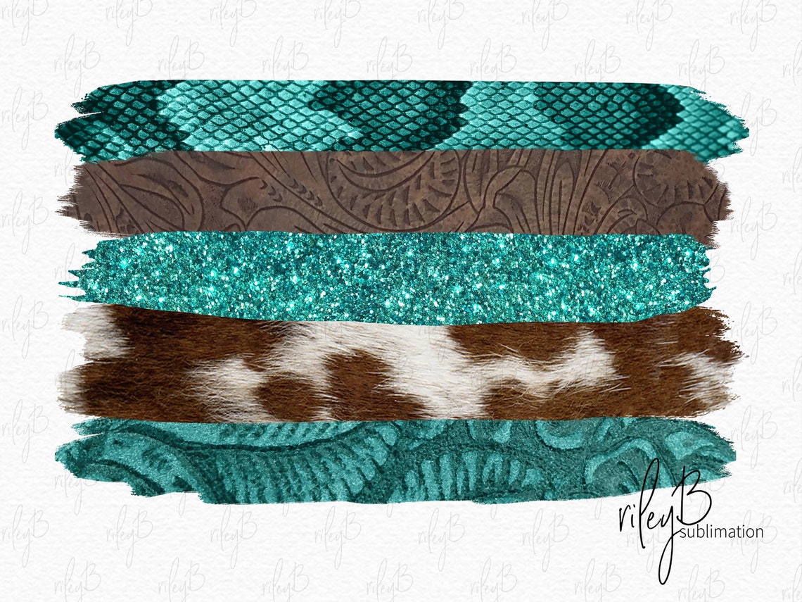 Cowhide and Turquoise Brush Strokes PNG - Sublimation Clipart Strokes ...