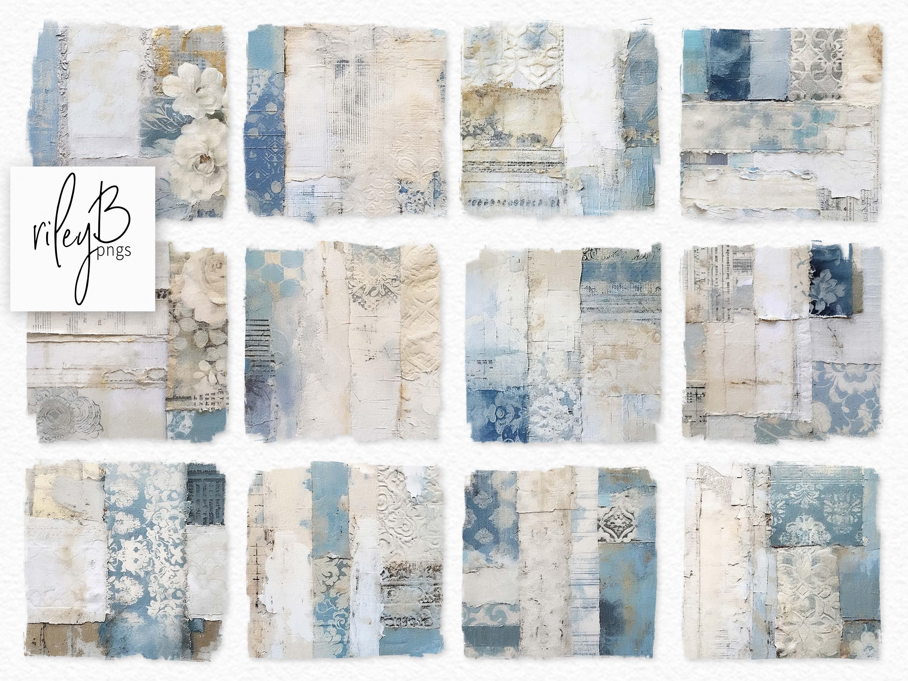 Shabby Blues Pngs – Neutral Blue and Beige Collage Art – Vintage Paper ...