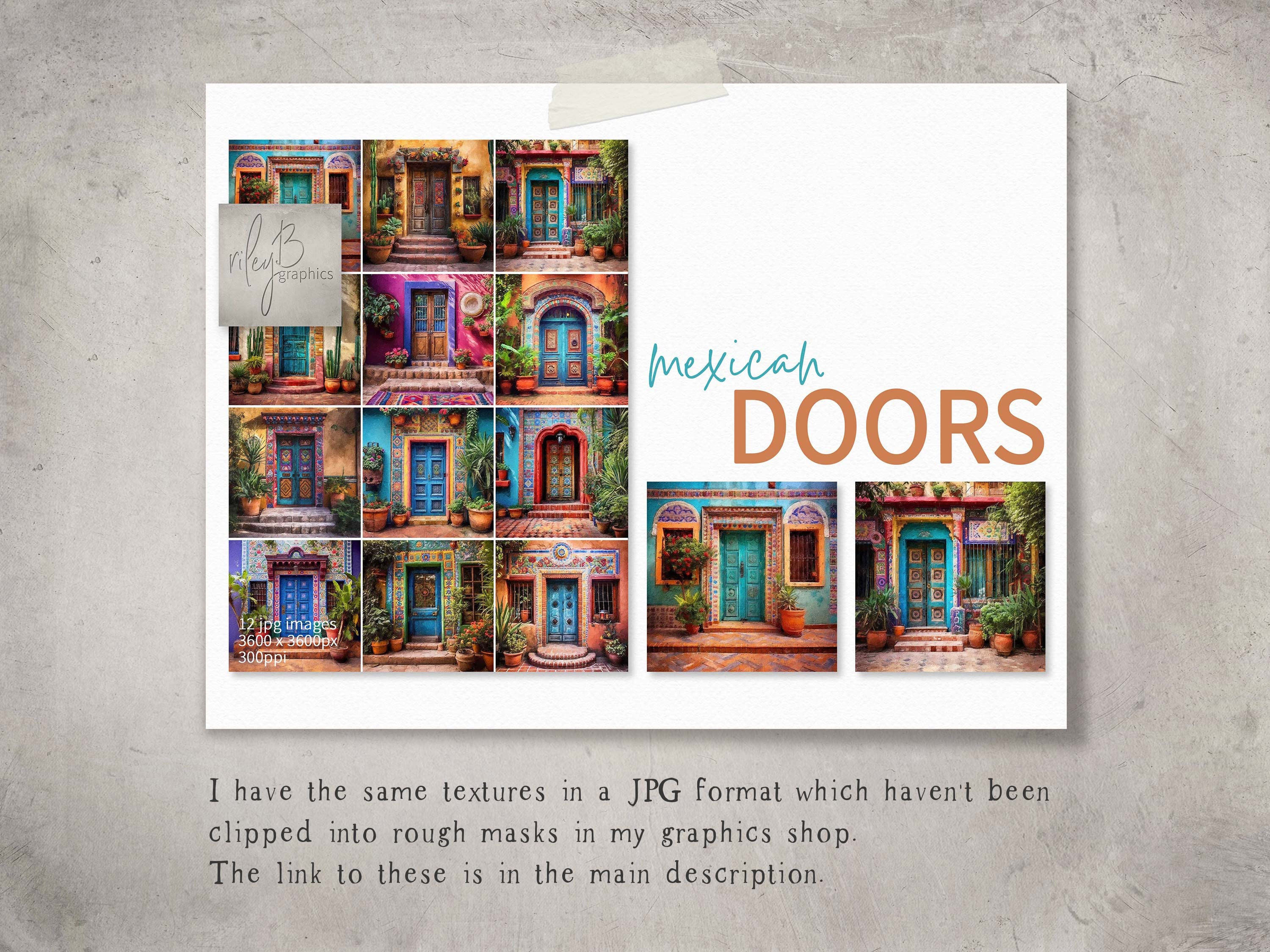 Mexican Doors Digital Oil Painting Pngs - Brightly Colored Mexican ...