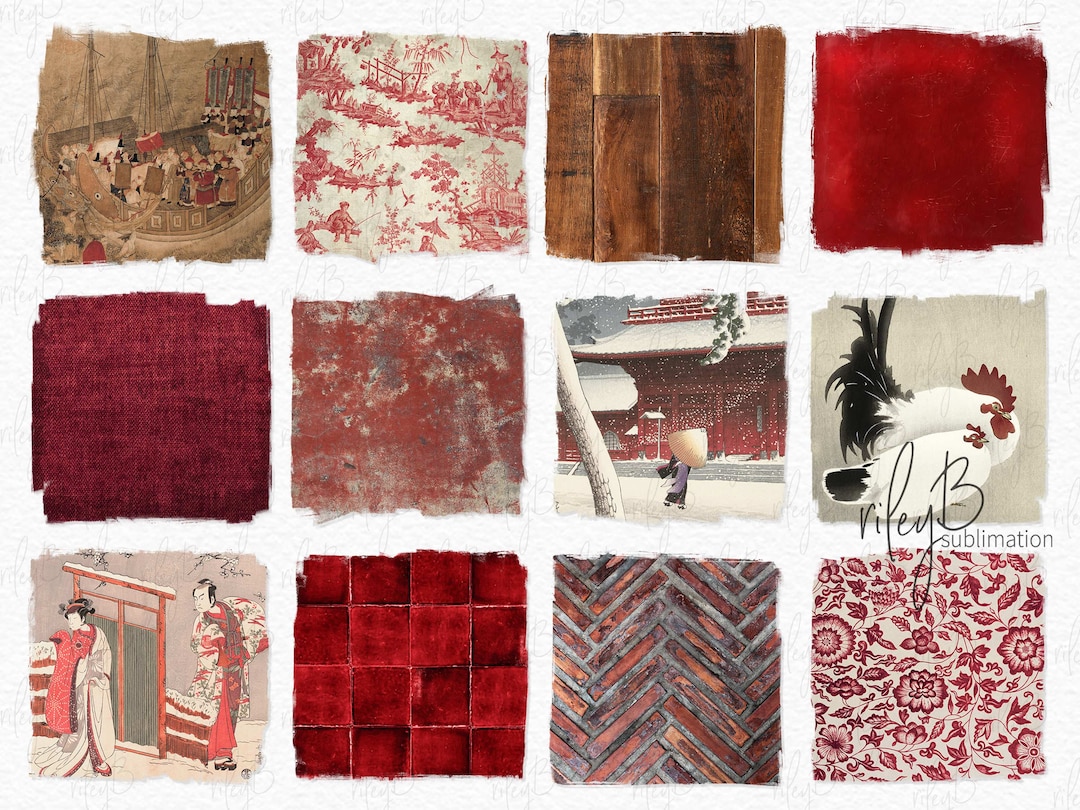 Oriental Red Textures Pngs - Antique Chinese Japanese Art - Old Red ...