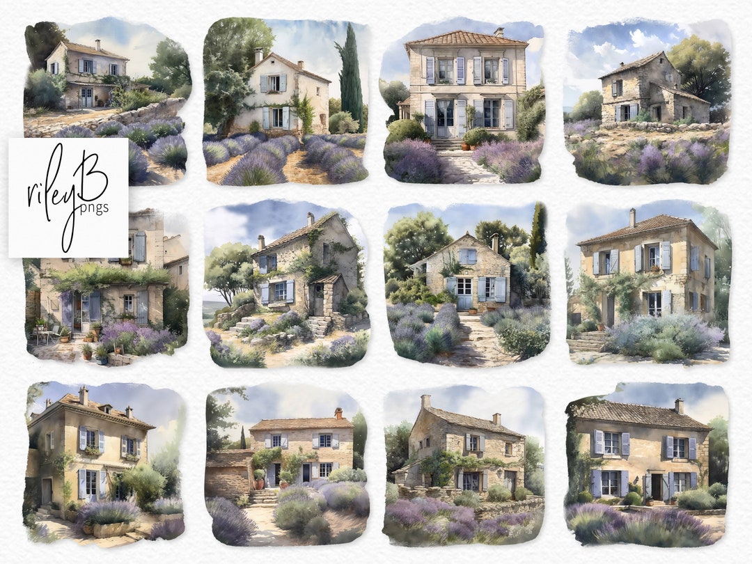 Homes of Provence Watercolor Pngs - Provence Digital Watercolors ...