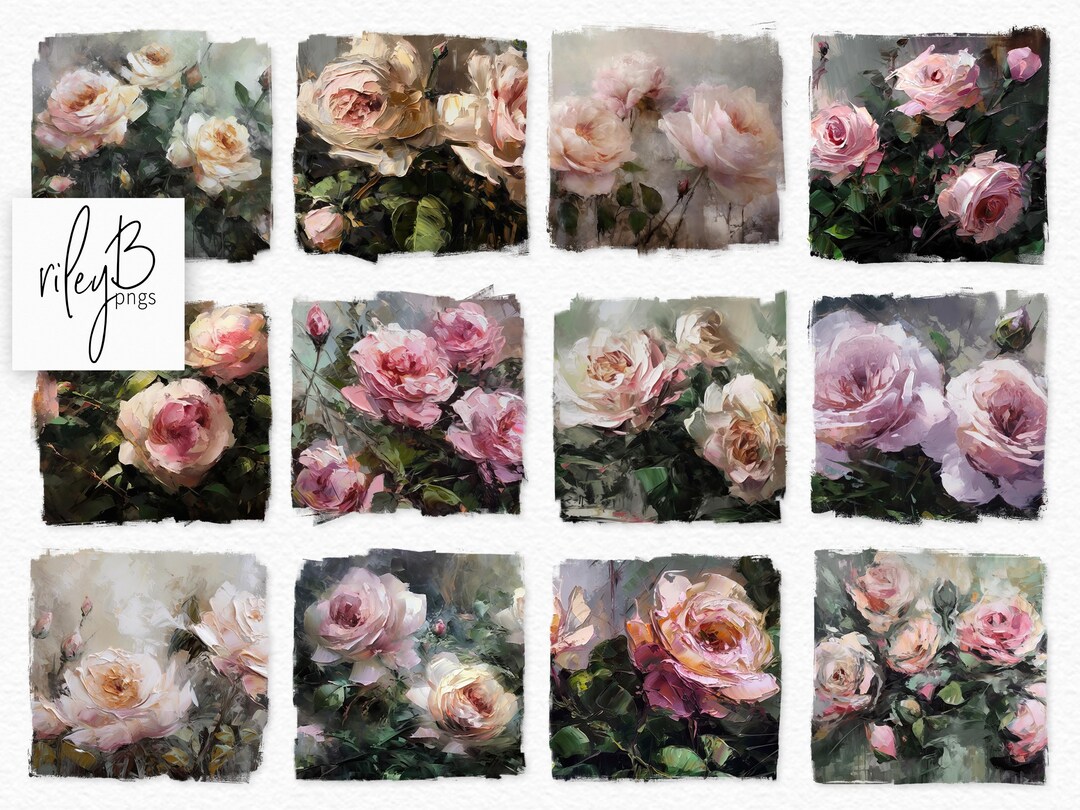Vintage Style Pink Roses Pngs - Pink Rose Image Pngs - Thick Oil Paint ...