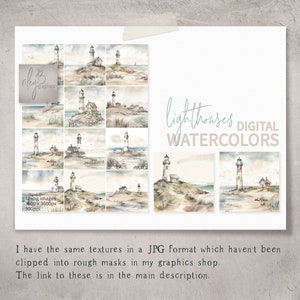 Lighthouse Watercolor Pngs - Digital Lighthouse Scenes - Lighthouse Clipart - Soft Lighthouse ...