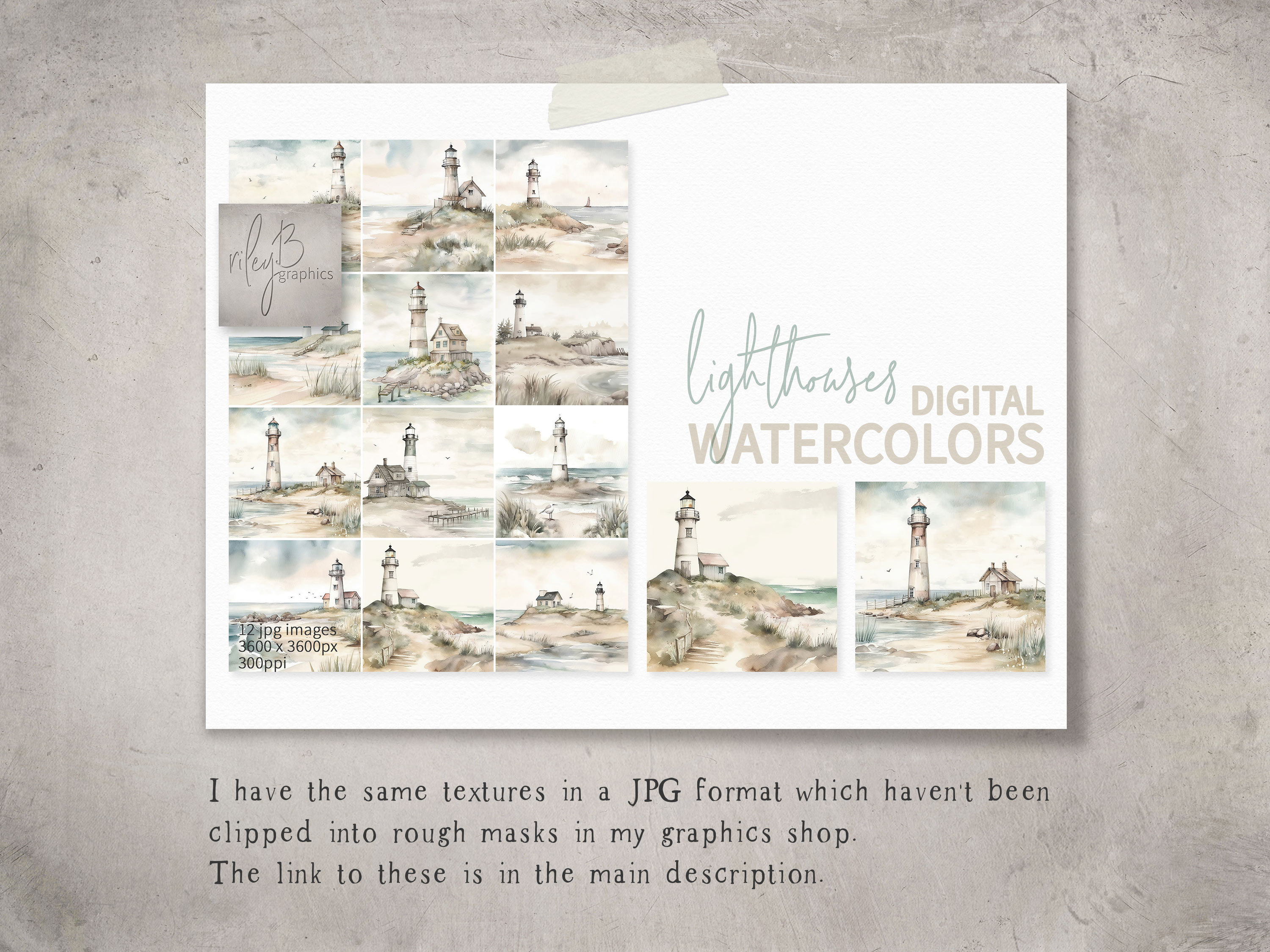 Lighthouse Watercolor Pngs - Digital Lighthouse Scenes - Lighthouse ...