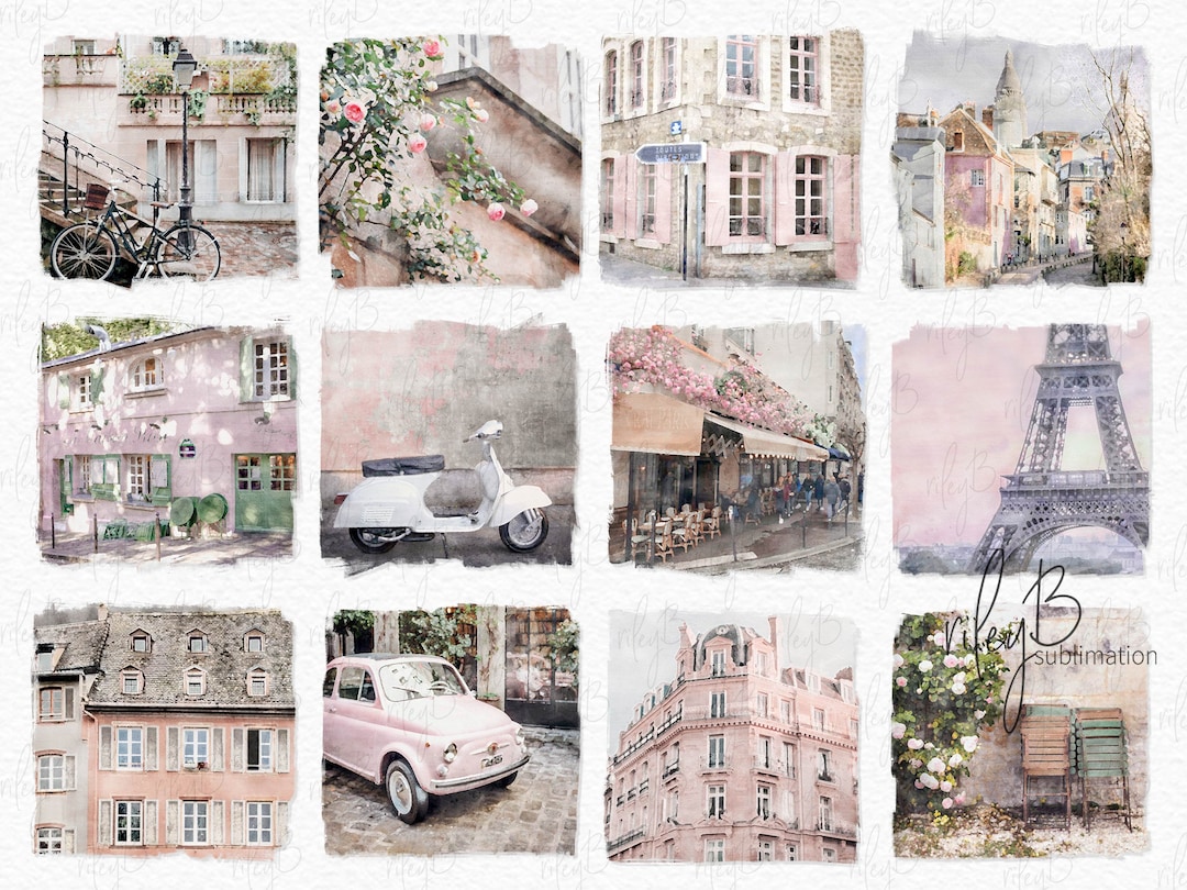 Pink Paris Watercolor Pngs - Digital Watercolors of Paris - Paris ...
