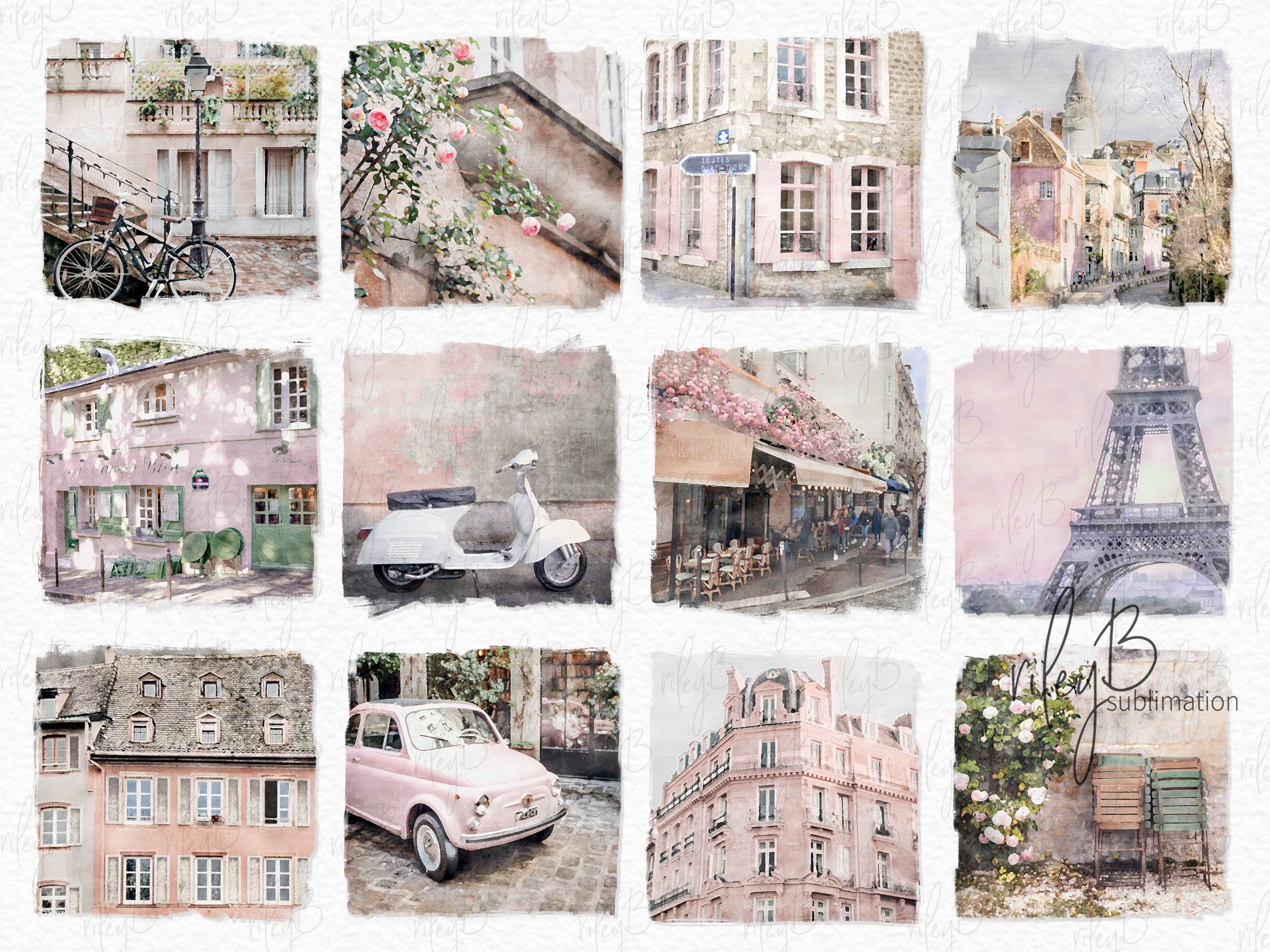 Pink Paris Watercolor Pngs - Digital Watercolors of Paris - Paris ...
