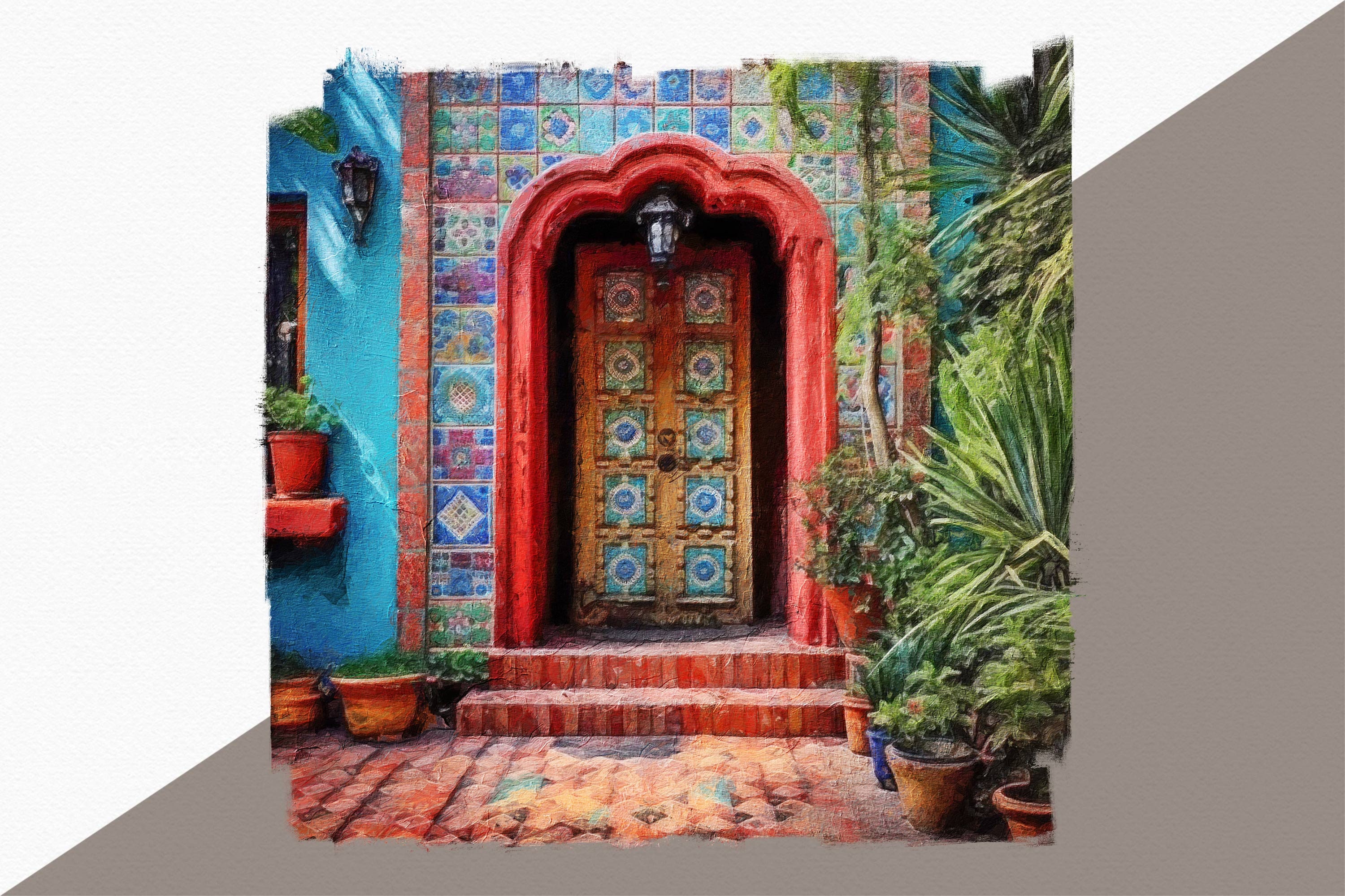 Mexican Doors Digital Oil Painting Pngs - Brightly Colored Mexican ...