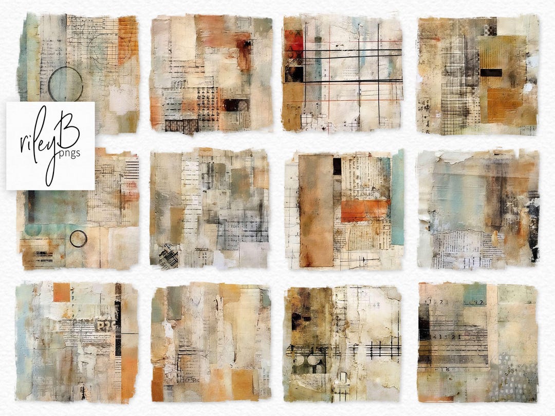 Muted Collages Pngs – Soft Vintage Layers – Faded Texture Grids – Worn ...