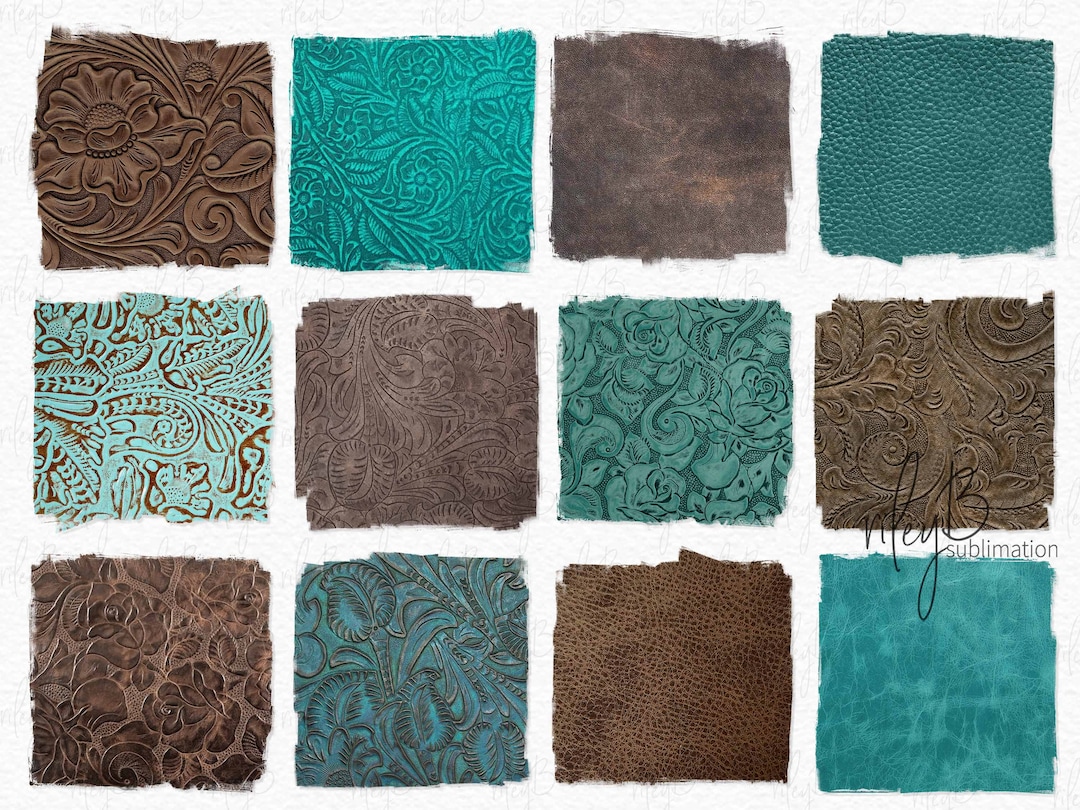 Teal Cowgirl Sublimation Pngs - Turquoise and Brown Embossed Leather ...