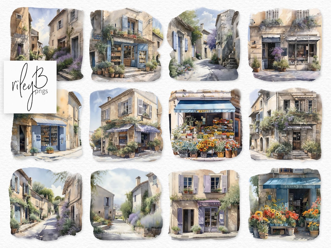 Provence Village Watercolor Pngs - Provence Digital Watercolors ...