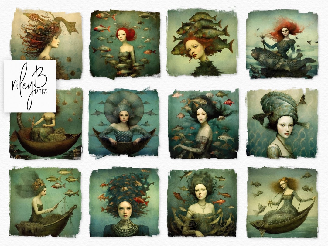 Surreal Mermaids Digital Oil Painting Pngs - Magical Mermaids ...