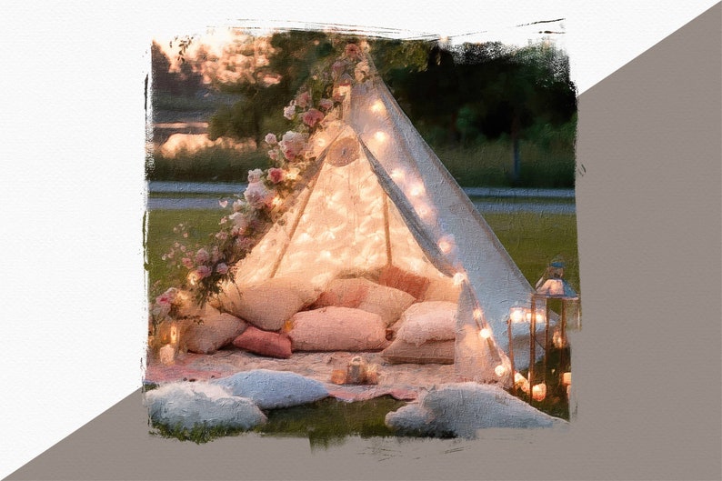 Fairy Light Teepees Digital Oil Painting Pngs - Romantic Teepees ...