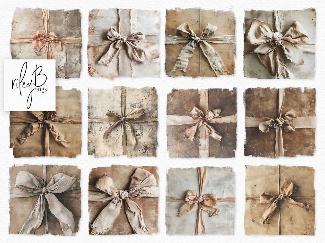 Rustic Parcel Bows Pngs – Antique Neutral Wrapped Gift Textures ...