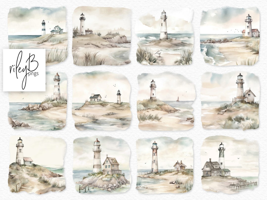 Lighthouse Watercolor Pngs - Digital Lighthouse Scenes - Lighthouse ...