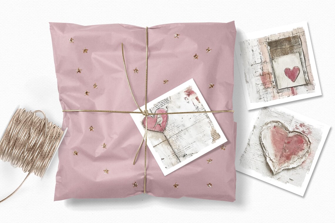 Pink Valentine Pngs – Neutral Heart Collage Art – Vintage Paper ...
